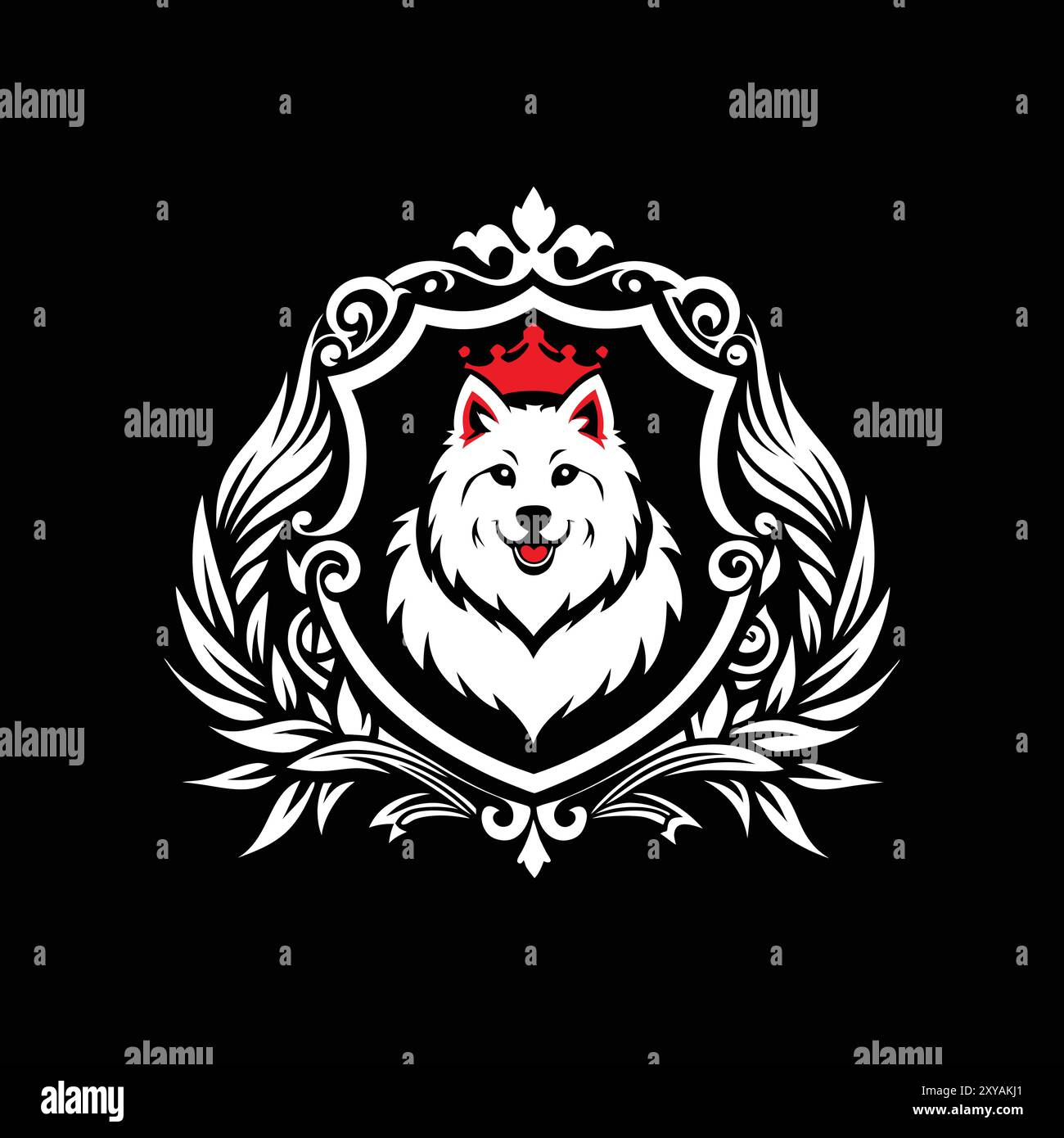 Samoyed dog head mascot logo vector illustration isolated on black ...