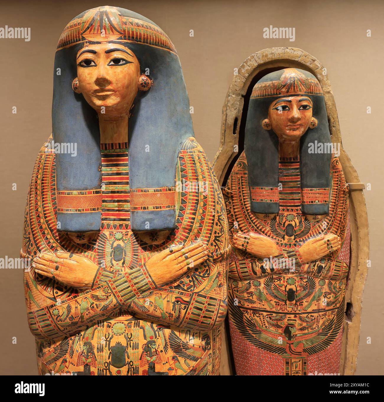 Egyptian wooden painted sarcophagus Stock Photo - Alamy