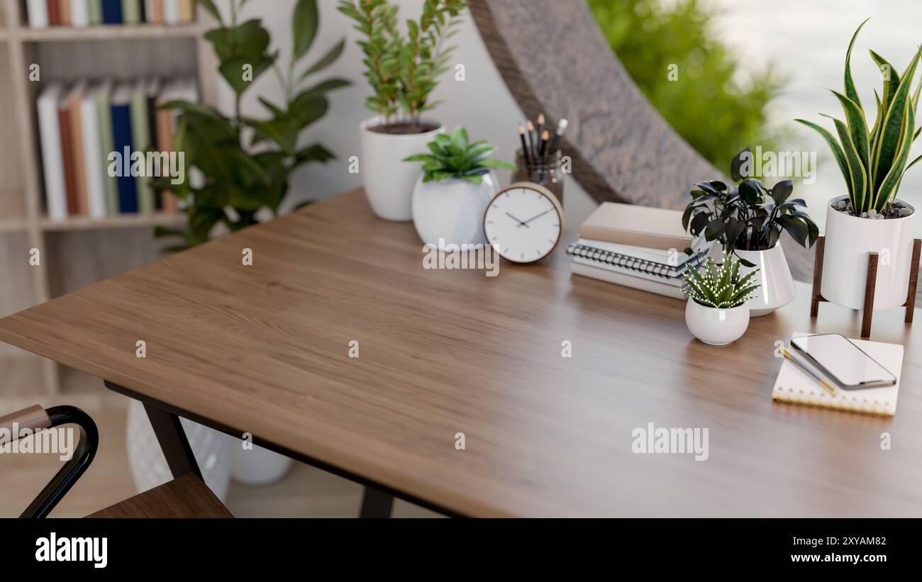 A top view image of a space for displaying products on a wooden desk ...