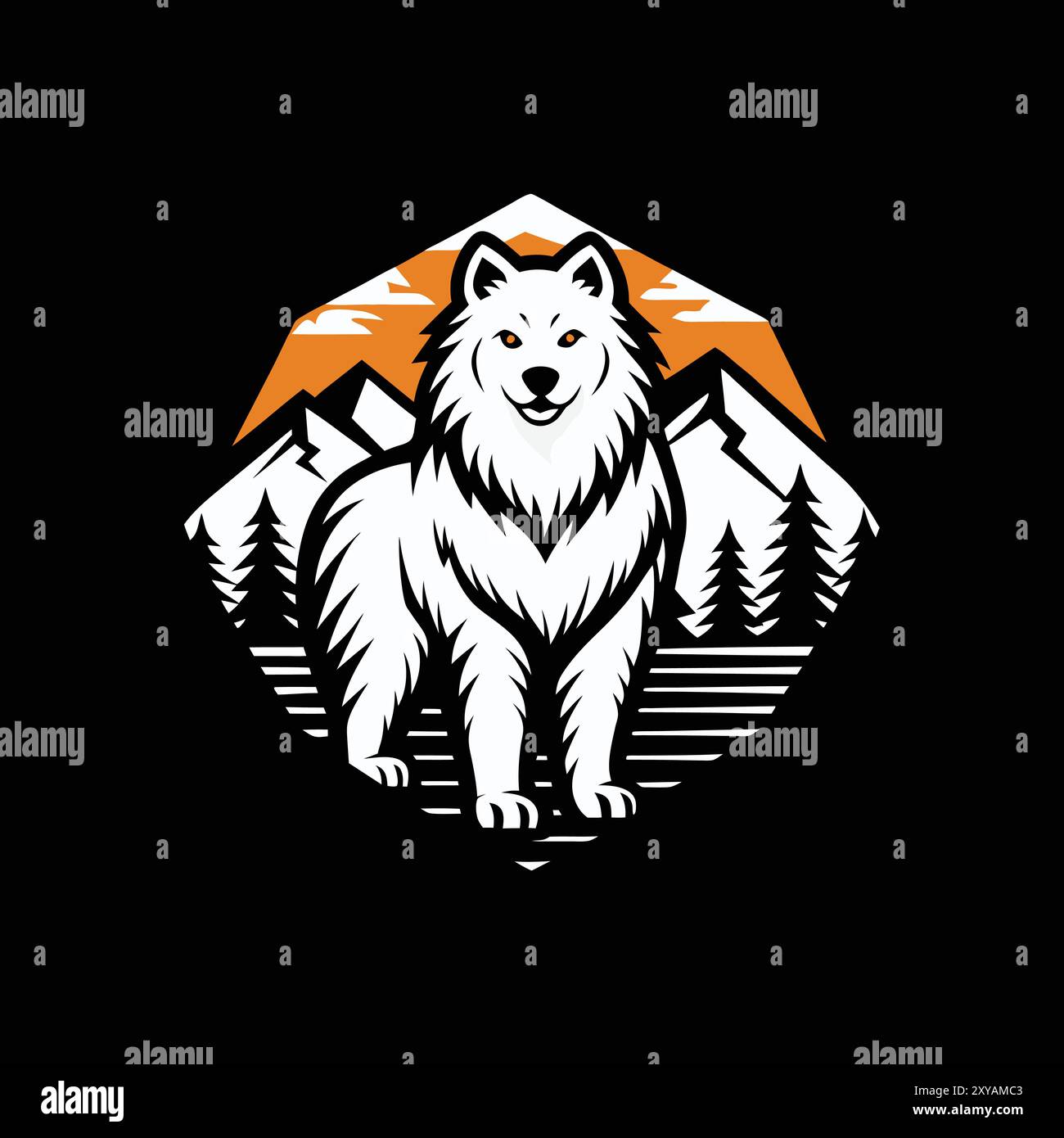 Samoyed dog head mascot logo vector illustration isolated on black ...