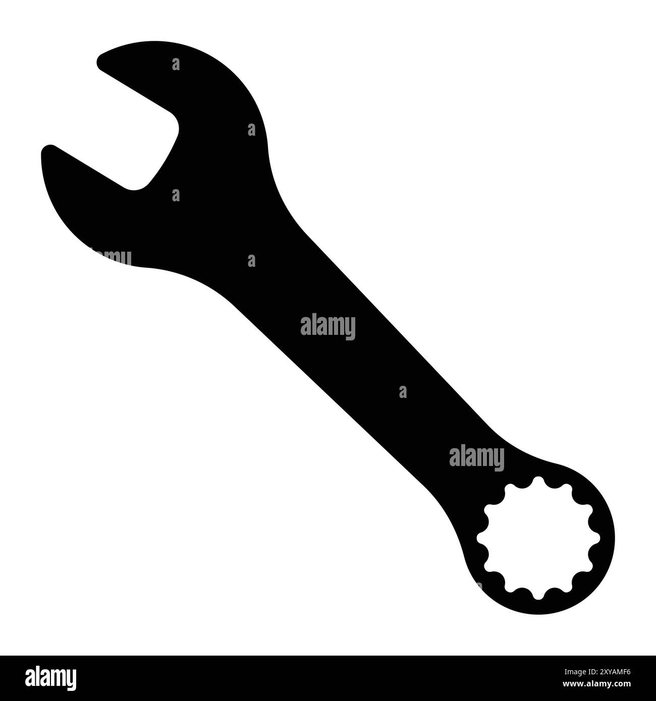 Wrench vector icon. Spanner tool black silhouette. Maintenance work ...