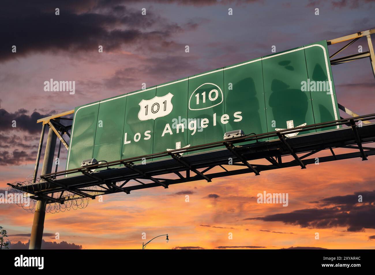Los Angeles route 101 and 110 overhead freeway sign in Southern ...