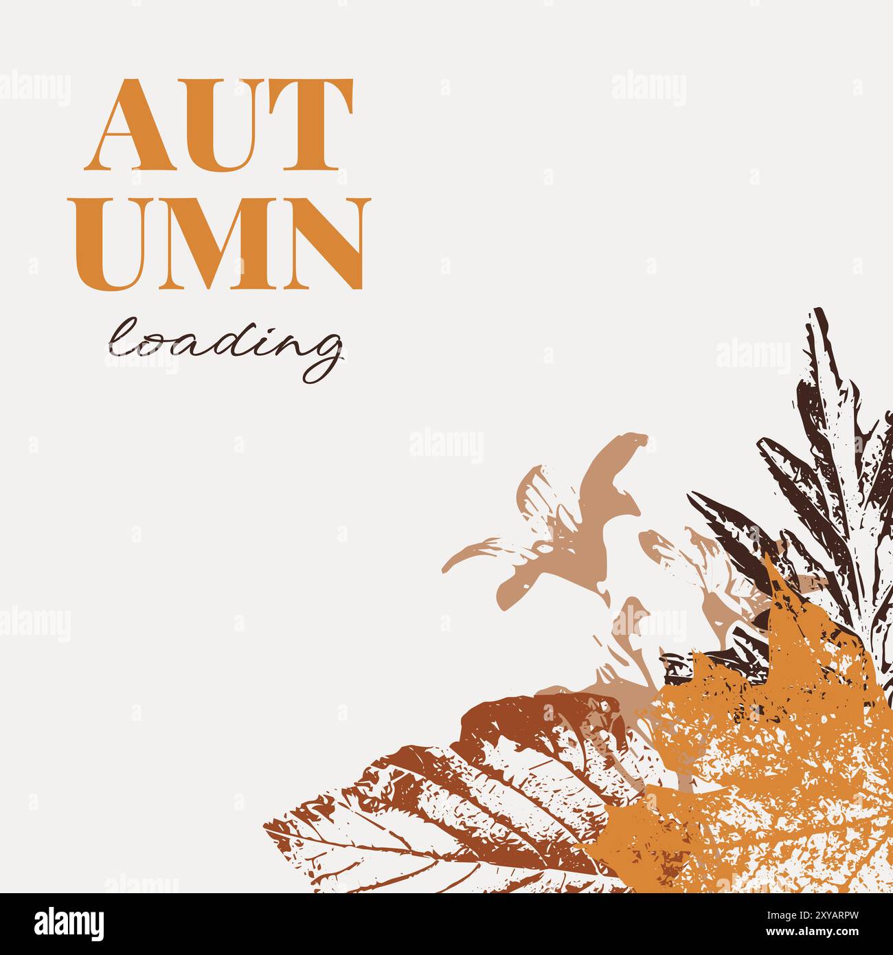 Autumn poster with traced fall leaves and bell flower. Autumn loading ...