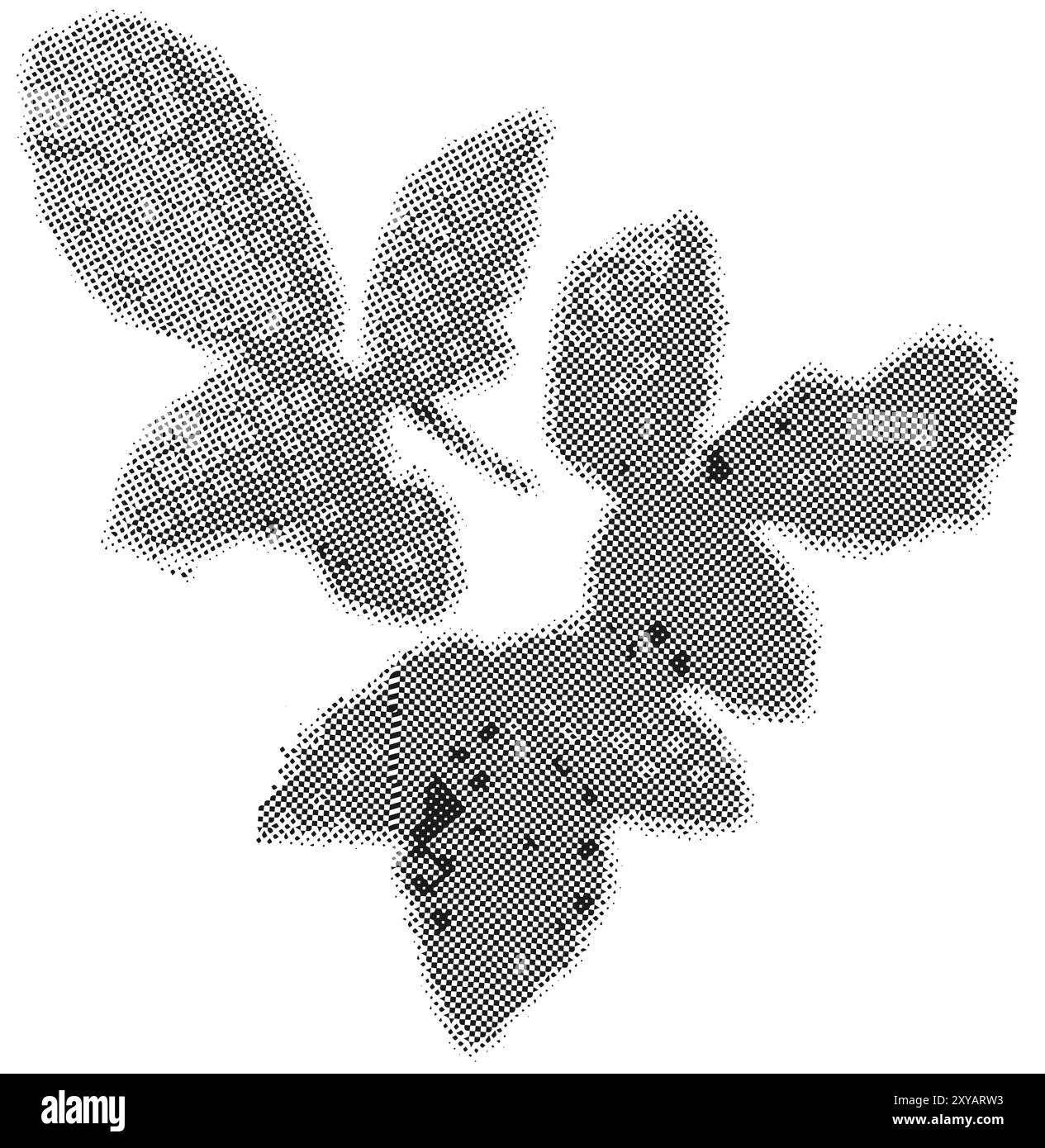 Autumn leaf collage element with dotted halftone effect. Grunge y2k ...