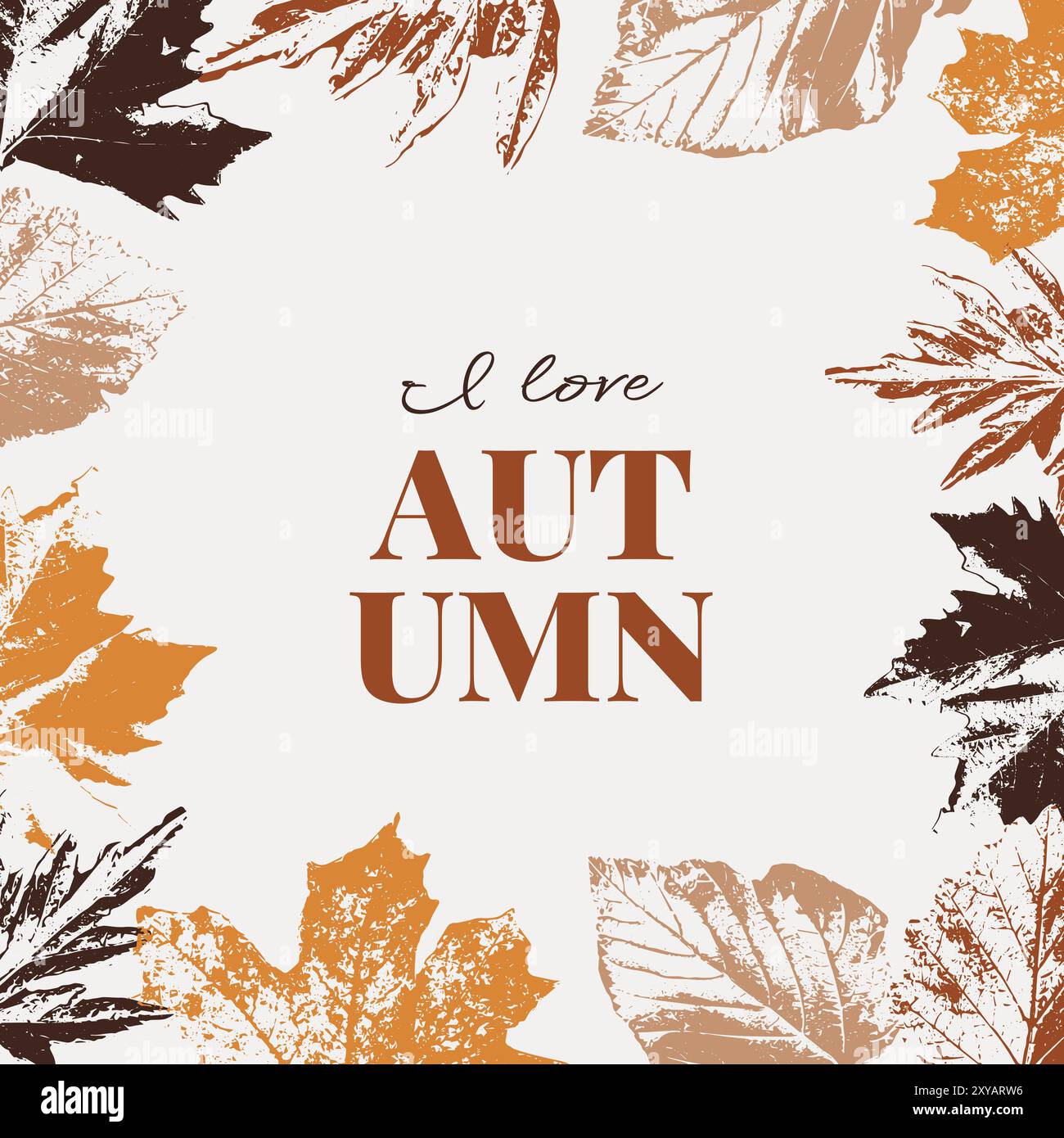 Autumn poster with traced fall leaves. I love autumn background, cover ...