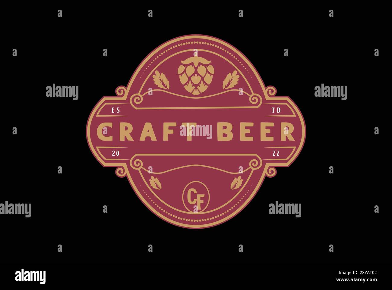 Vintage Retro Round Hops Craft Beer Brewing Brewery Badge Emblem Label ...