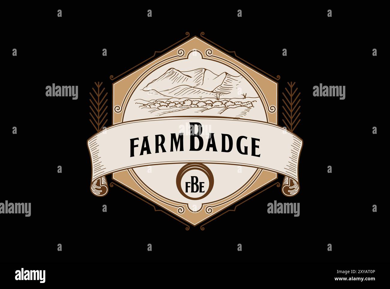 Vintage Retro Hipster Hexagonal Mountain Hill Farm Field Badge Emblem ...