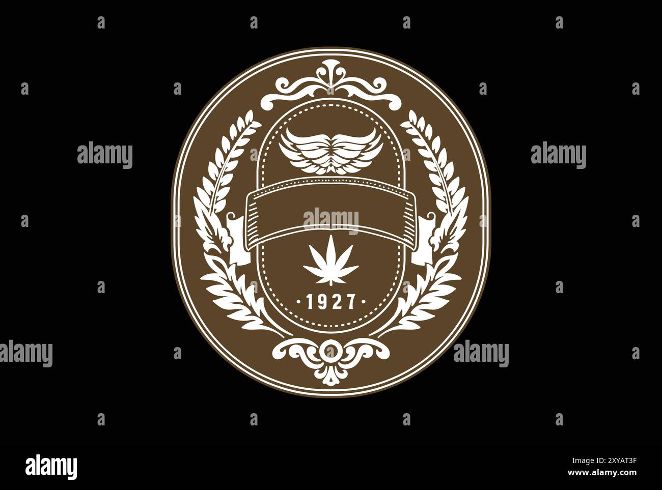 Vintage Retro Round Golden Wings with Cannabis Marijuana Leaf for CBD ...