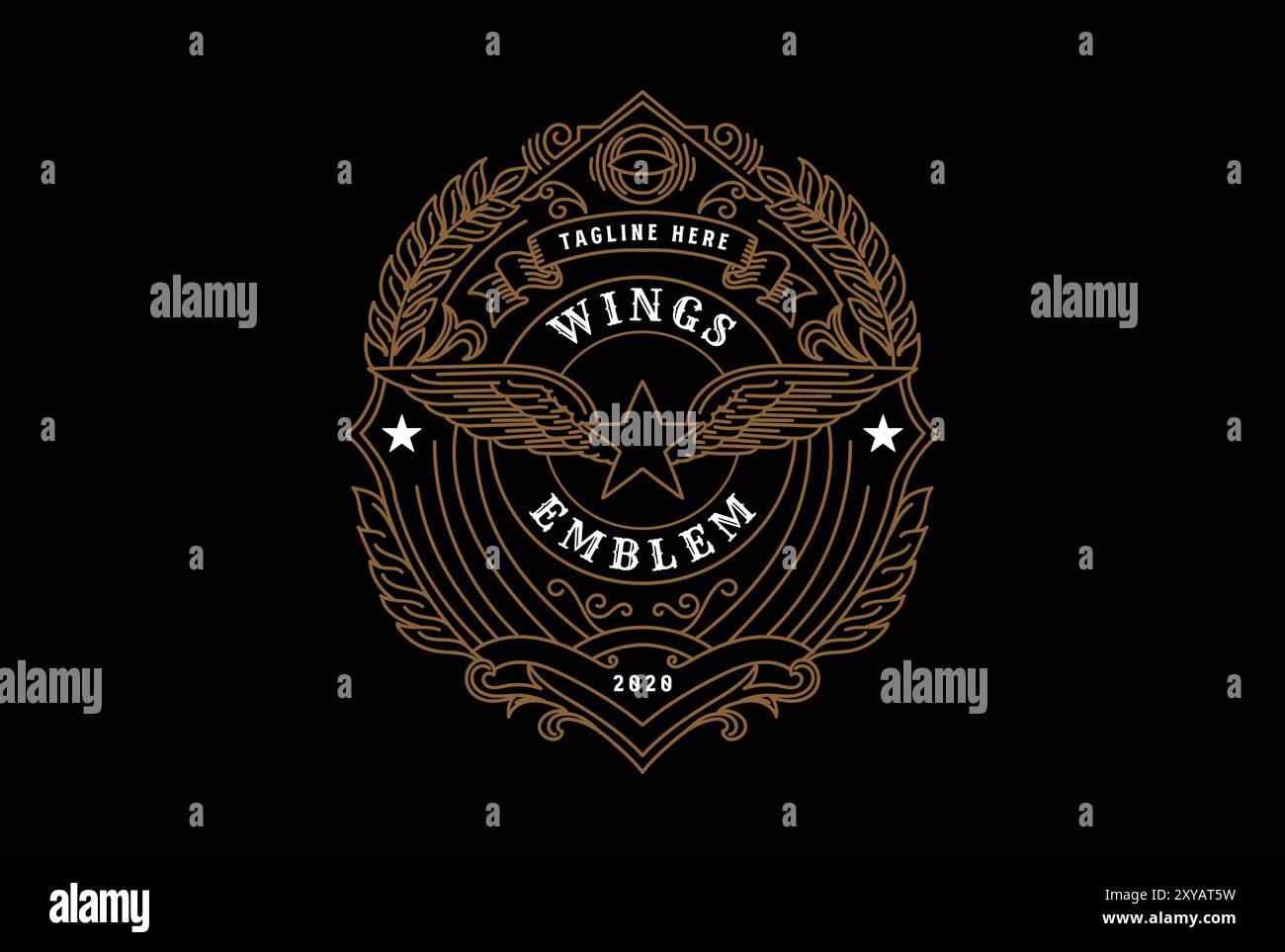 Vintage Retro Golden Star Wings Ornament Border Frame Royal Badge ...