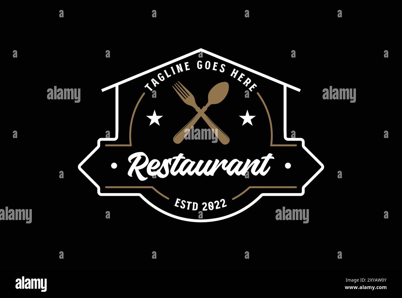 Vintage Retro Crossed Spoon Fork Badge Emblem Label for Food Restaurant ...