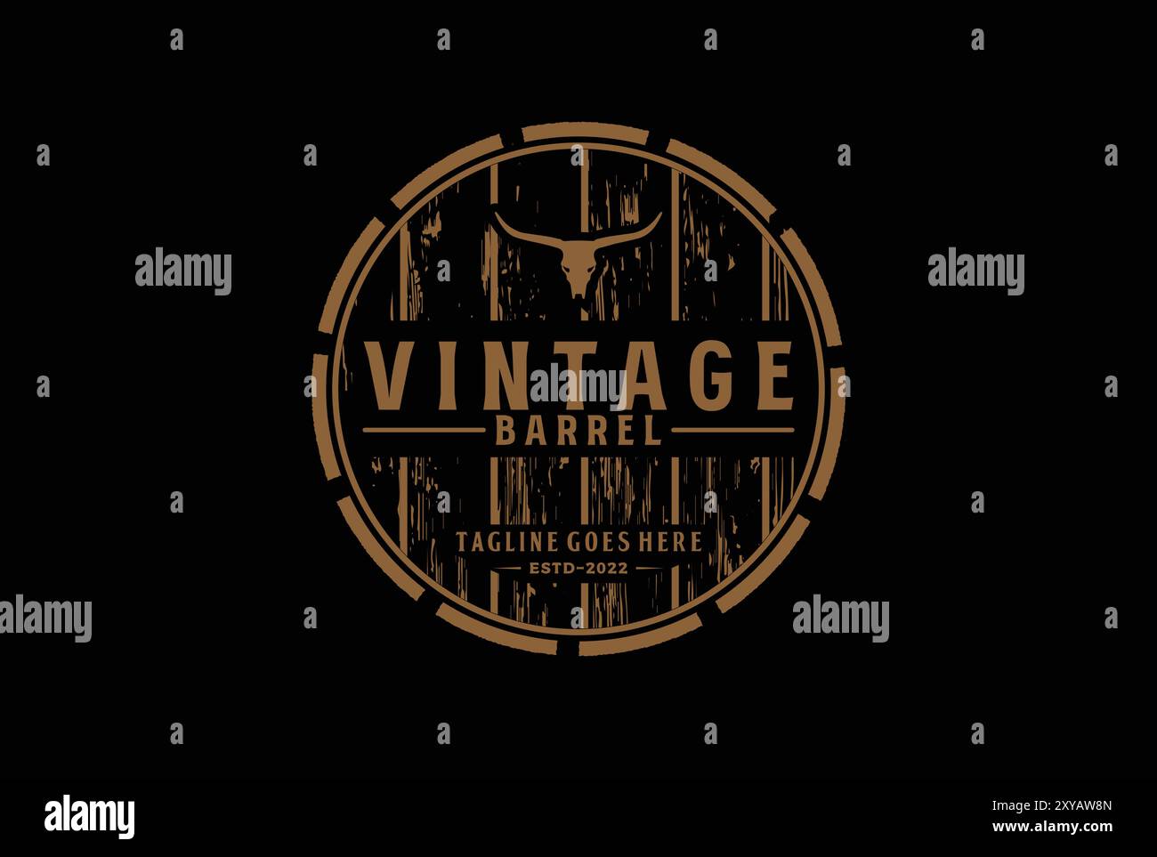 Vintage Retro Bourbon Wooden Barrel Keg with Bull Buffalo Longhorn ...