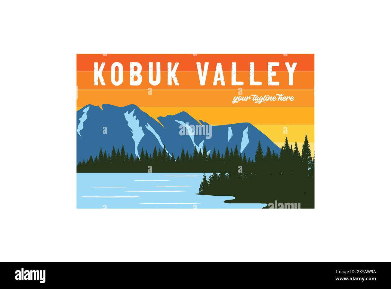 Vintage Retro American Mountain Pine Forest Kobuk Valley River Lake ...