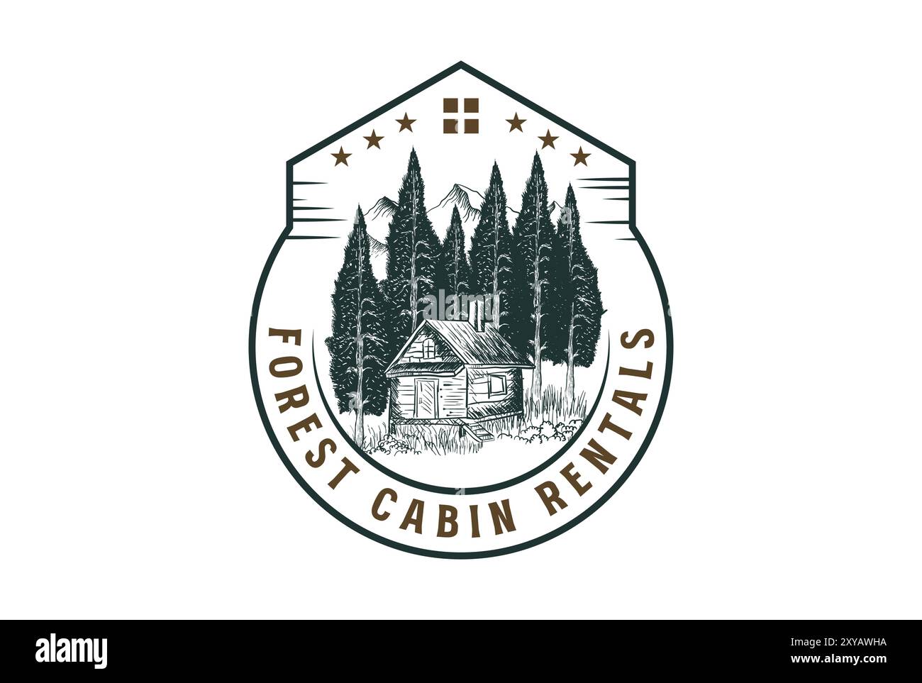 Vintage Retro Wooden Cabin Chalet Lodge with Pine Evergreen Spruce ...