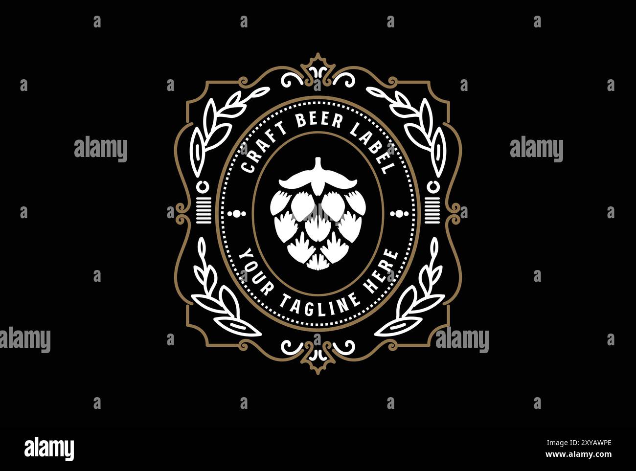 Elegant Vintage Hops Flower Badge Emblem Label for Craft Beer Brewing ...