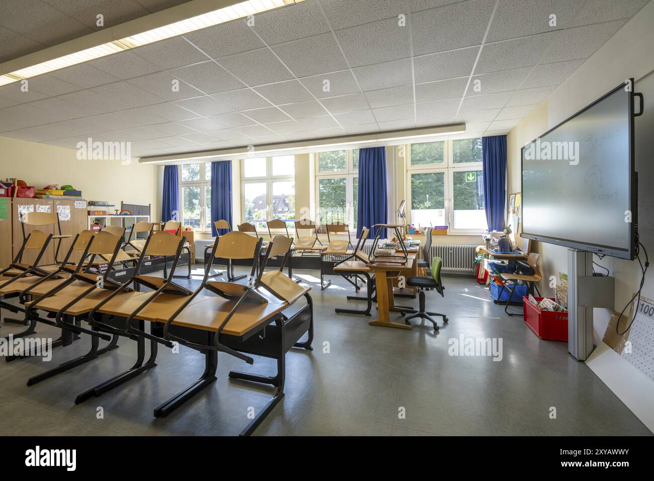 Classroom of a fourth grade, after school, the building is older but in ...