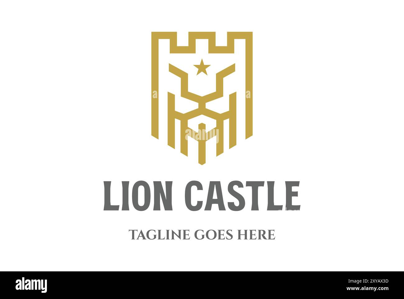 Heraldic Geometric Golden Leo Lion King Castle Shield Monogram Logo ...