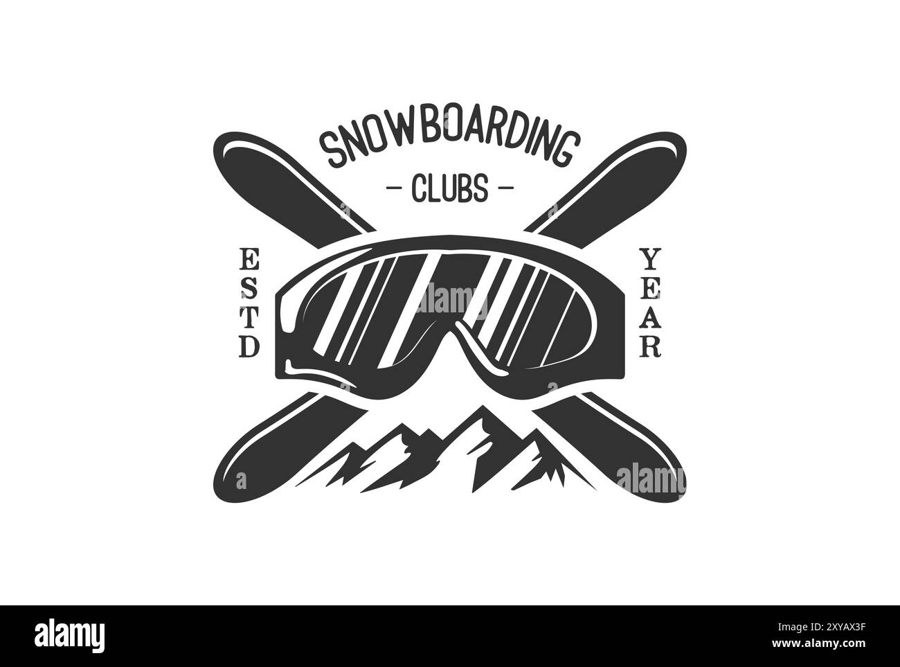 Vintage Crossed Snowboard with Ski Goggles and Iceberg for Snowboarding ...