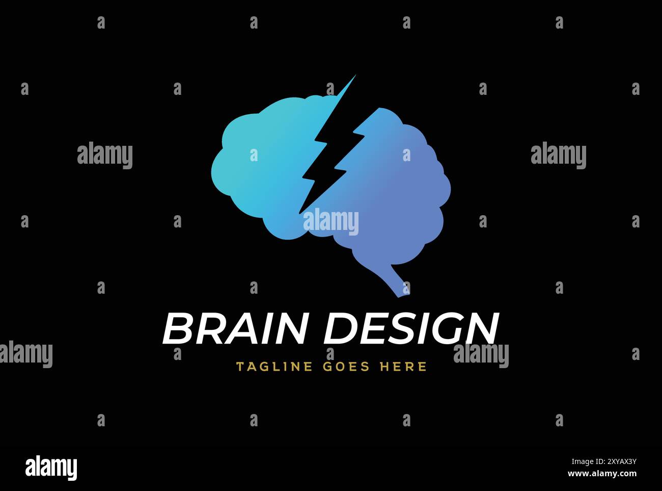 Simple Modern Brain with Thunder Light for Mind Smart Power Energy Logo ...