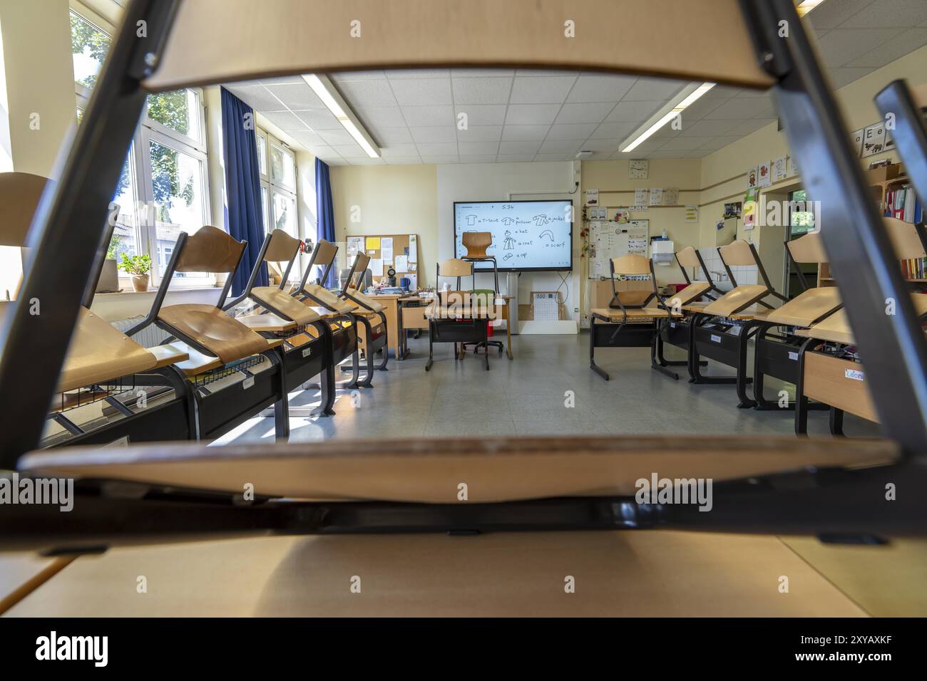 Classroom of a fourth grade, after school, the building is older but in ...