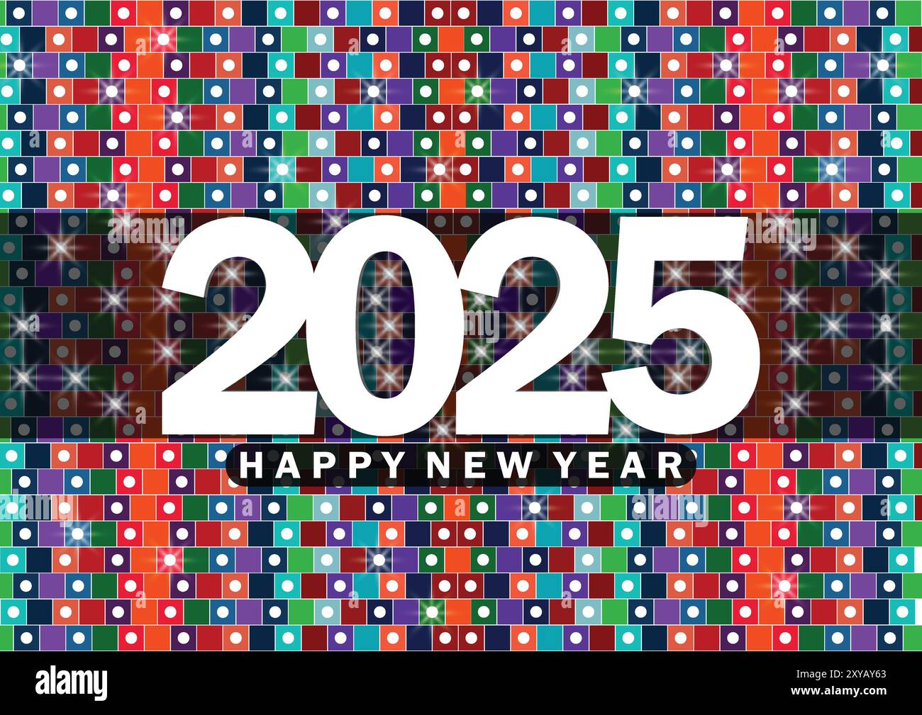 Happy New Year 2025 greeting card. Happy New Year 2025 text design with colorful mosaic pattern ...