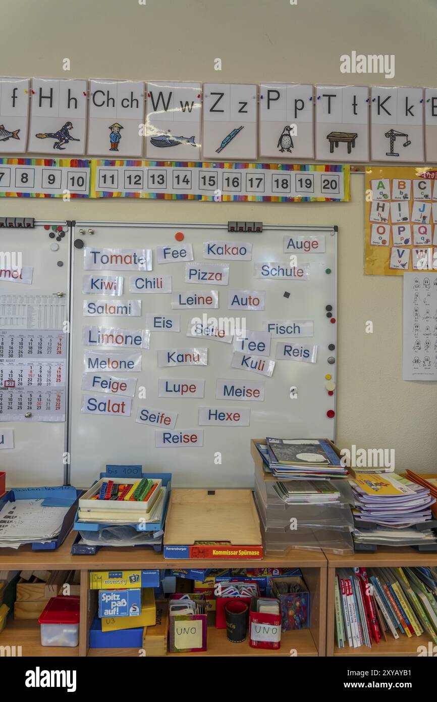 Classroom of a fourth grade, after school, the building is older but in ...