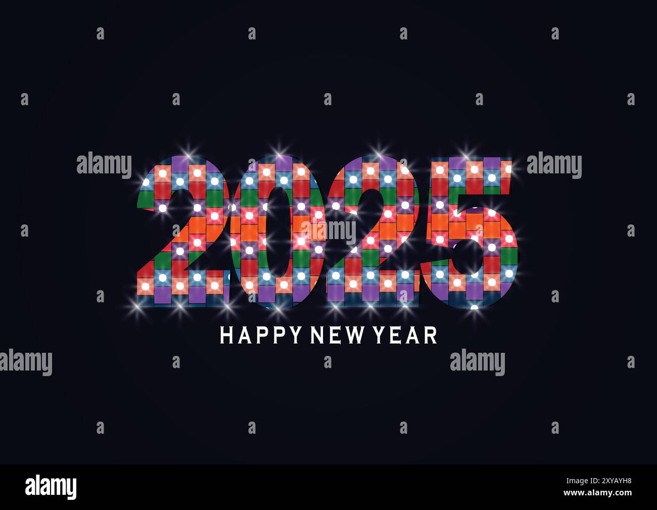 Happy New Year 2025 Text Design With Colorful Lights Vector