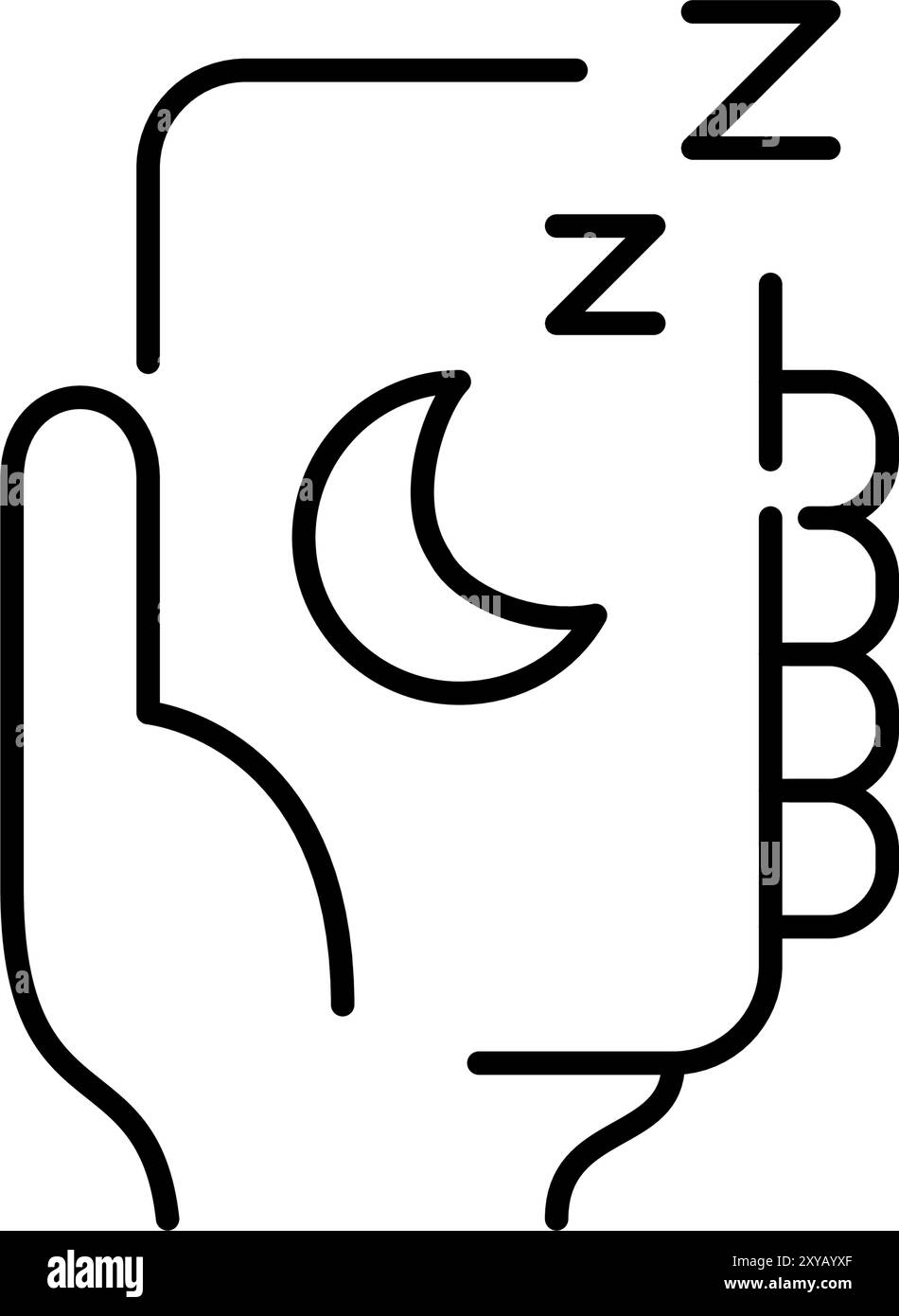 Hand holding smartphone with moon and zz sleep symbols. Quiet night ...