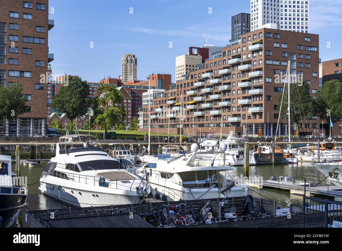 Rotterdam Marina, behind residential high-rise buildings at ...