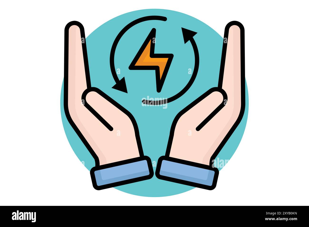 Energy saving colored outline icon. hand with lightning. icon related ...