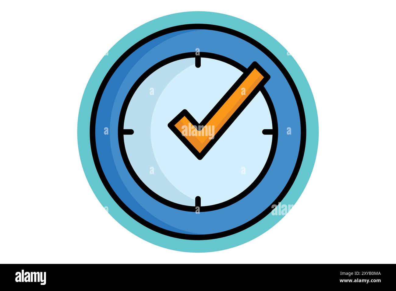 Real time colored outline icon. clock with check mark. icon related to ...