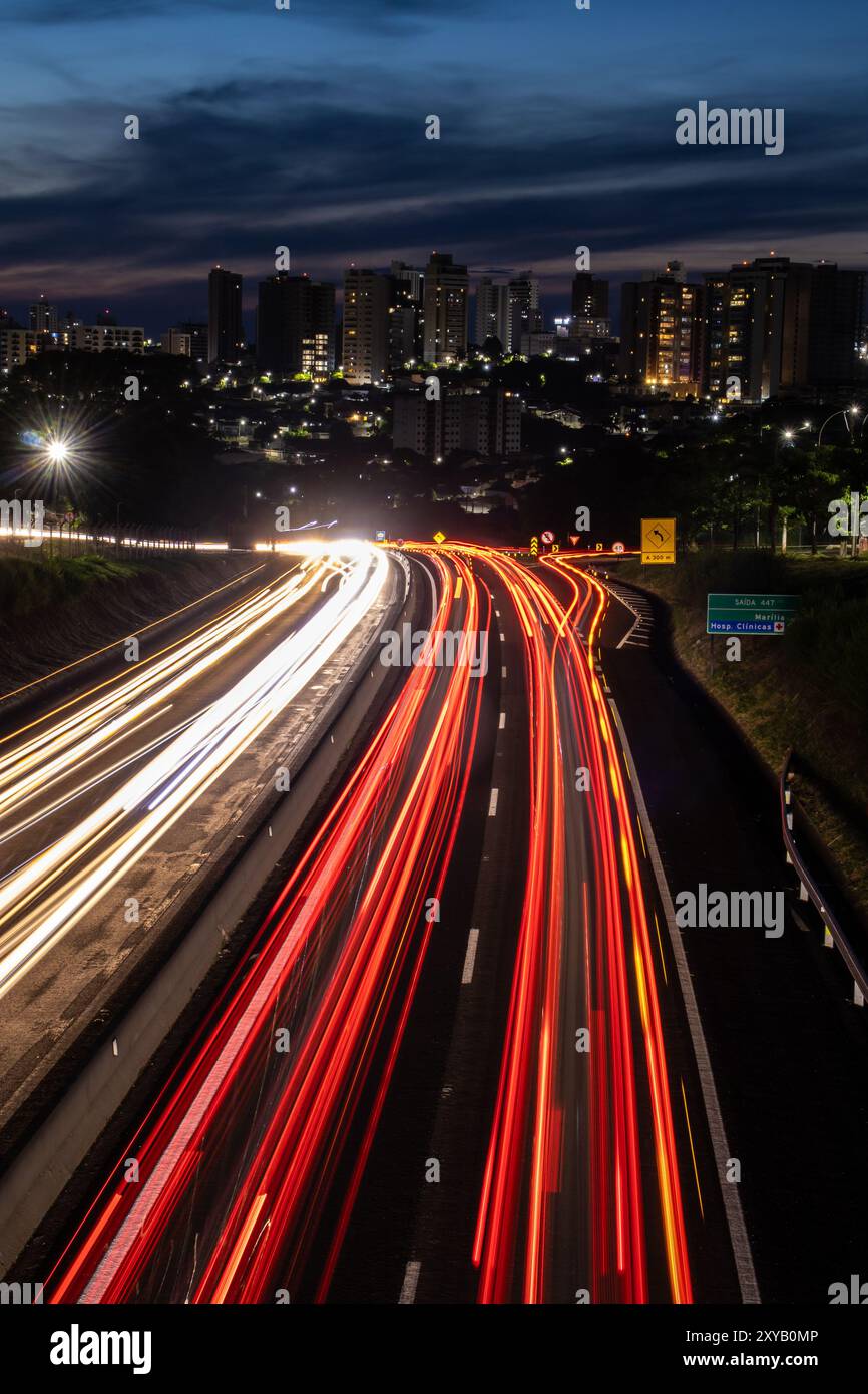Trail of light caused by vehicular traffic in SP-294, Comandante Joao ...