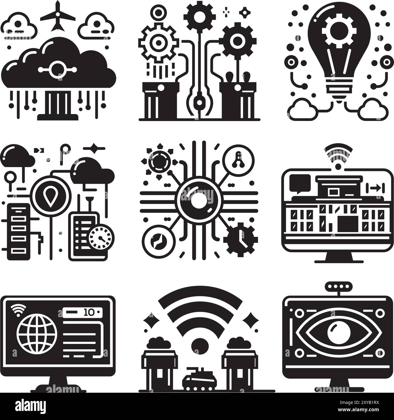 Information Technology Icon set design, Black and white vector Stock ...
