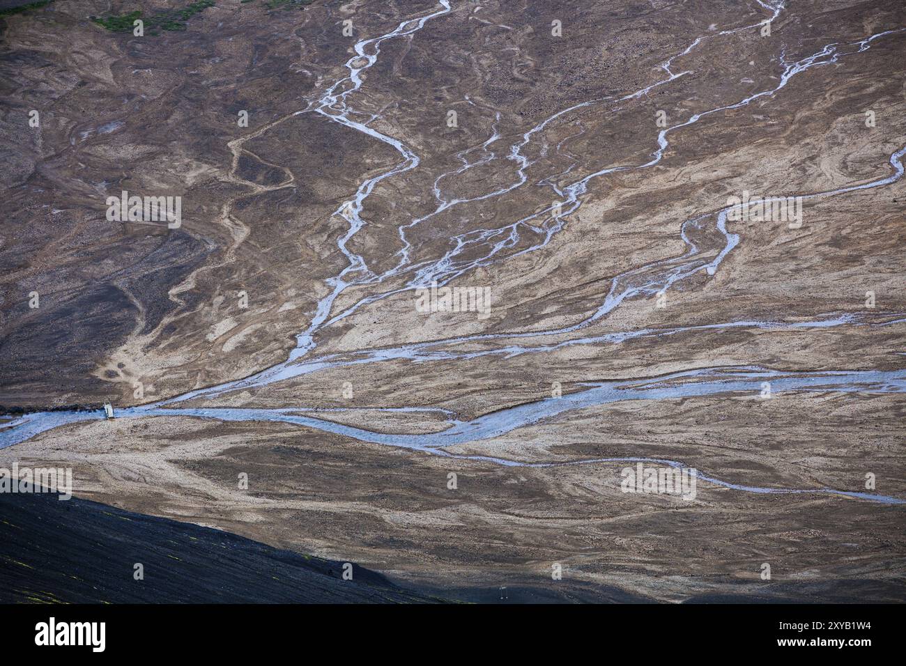 Silver river forming a delta in Landmannalaugar on Iceland Stock Photo ...
