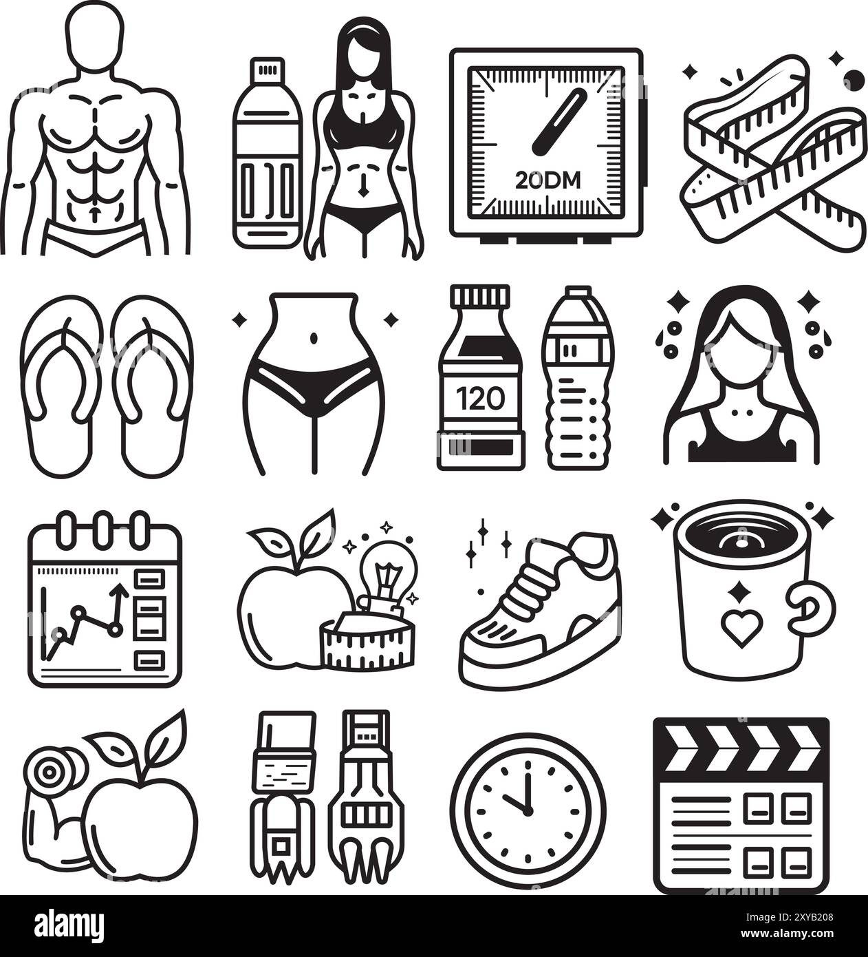 Weight Loss Icon Set, Black and white vector Stock Vector Image & Art ...