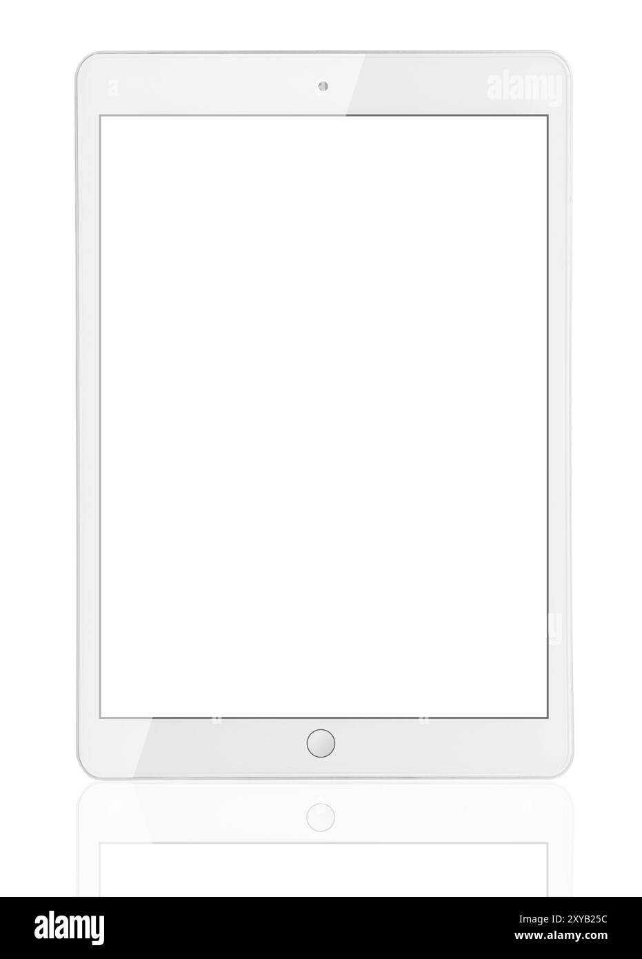 Tablet computer with touch screen. Glass reflection. Isolated on white ...