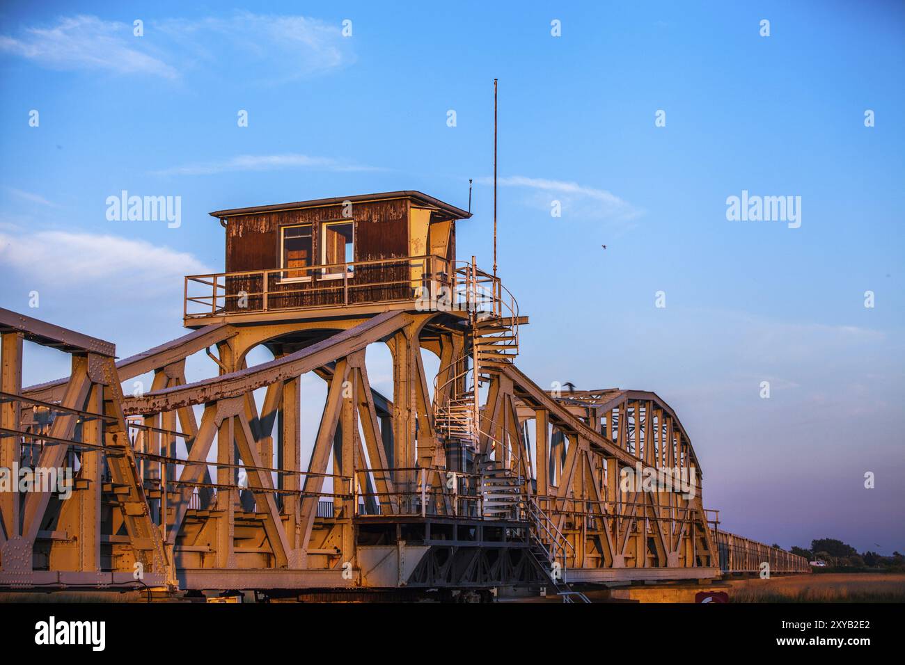 Rusty historic swing bridge with a small driver's cab on the roof Stock ...