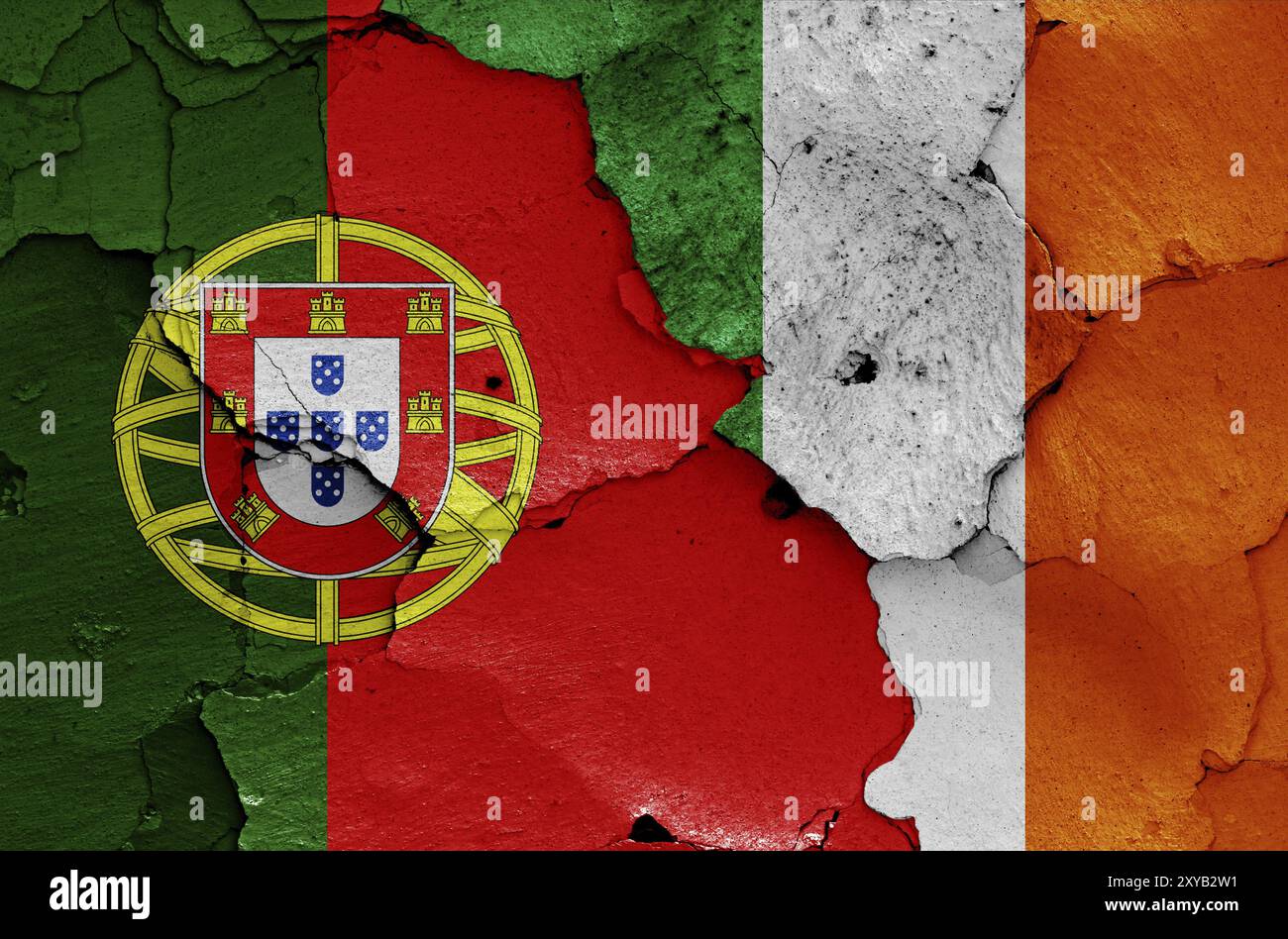 Flags of Portugal and Ireland painted on cracked wall Stock Photo - Alamy