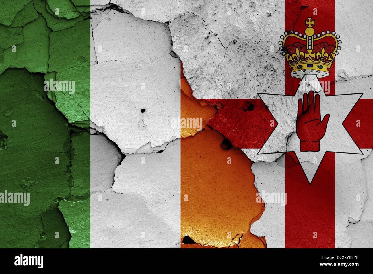 Flags of Ireland and Northern Ireland painted on cracked wall Stock ...