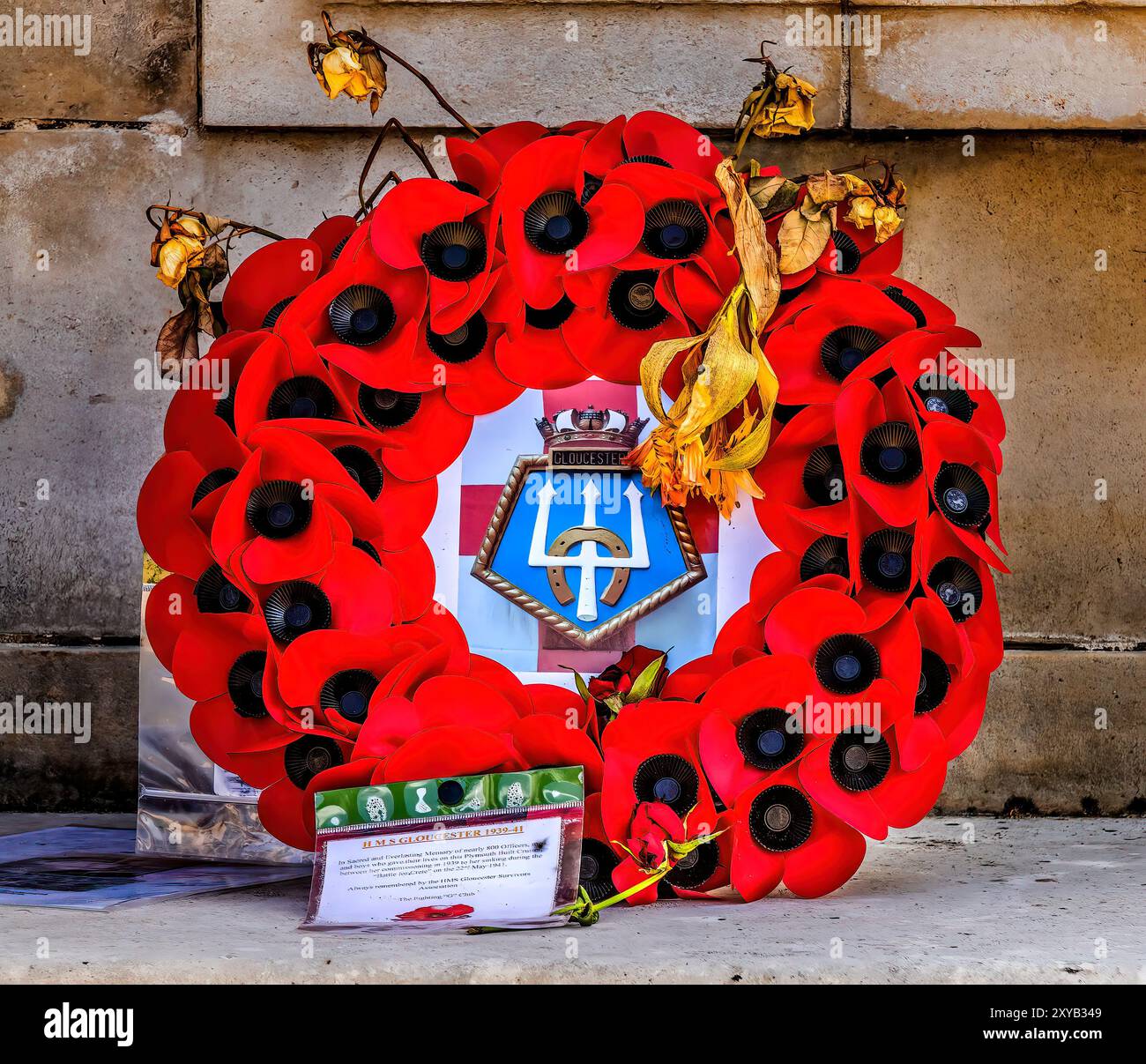 Colorful Poppy Wreath Royal Navy War Memorial Hoe Plymouth Devon ...