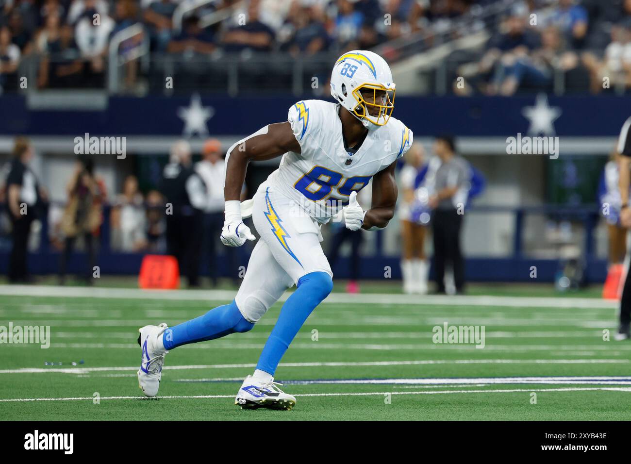 Los Angeles Chargers tight end Donald Parham Jr. (89) runs a pass route ...