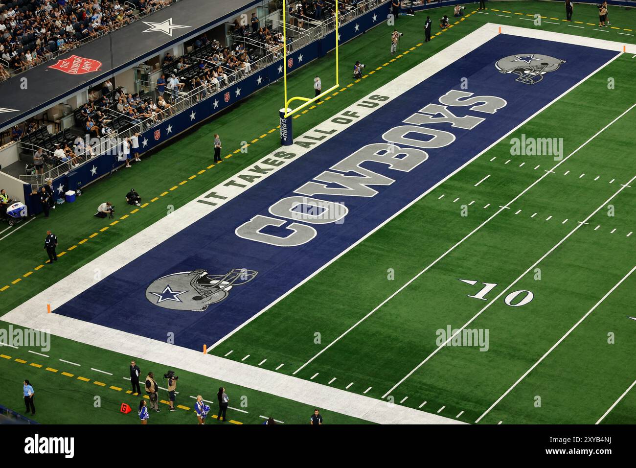 NFL's "it takes all of us" is seen in an end zone view from the upper ...