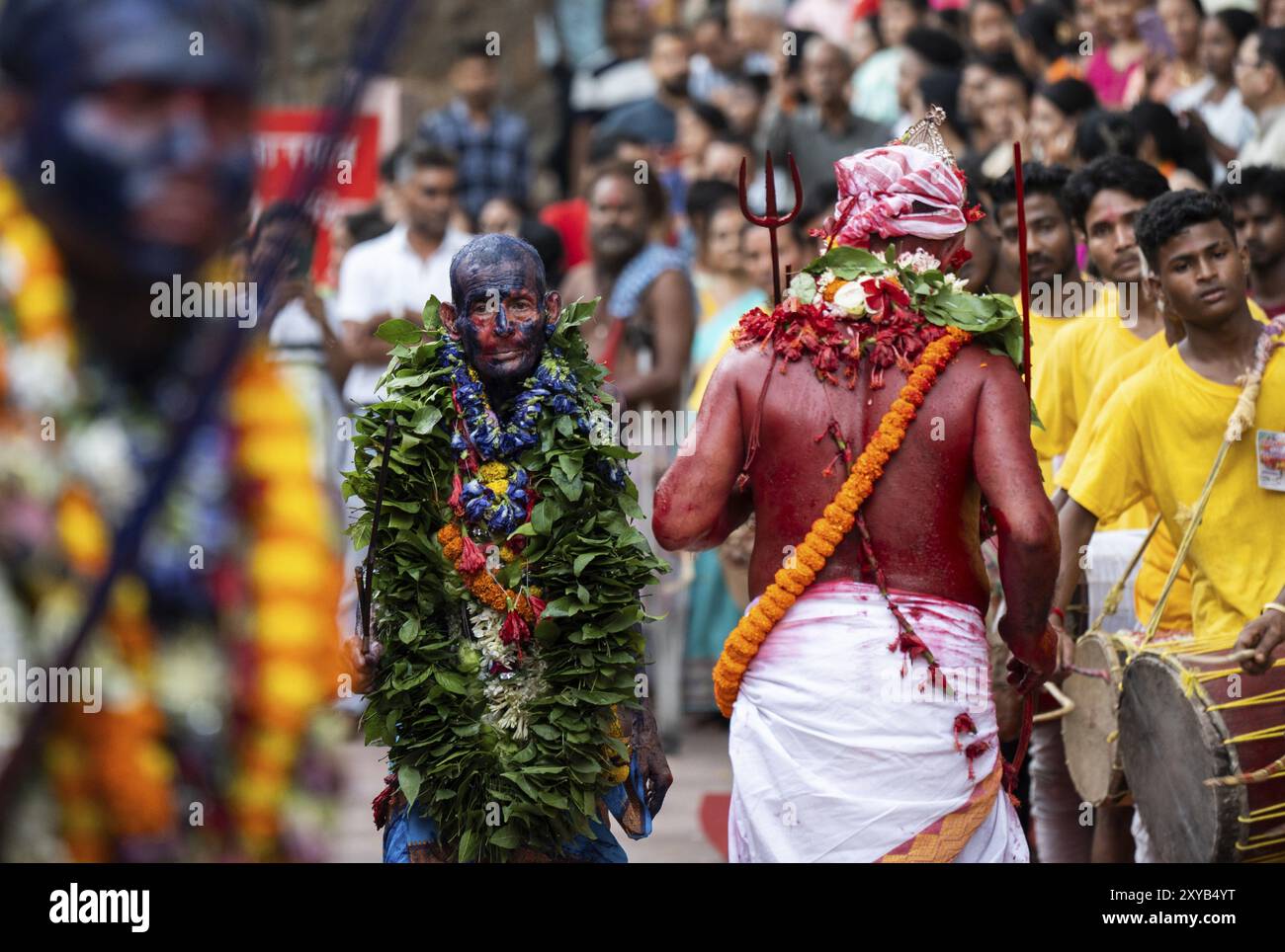 GUWAHATI, INDIA, AUGUST 19: Priests dance in the beat of Dhol (Drum ...