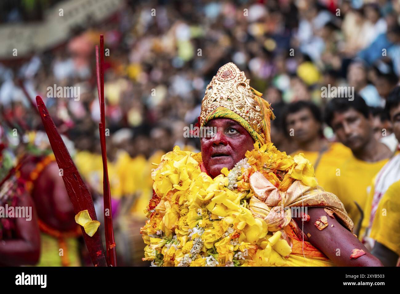 GUWAHATI, INDIA, AUGUST 19: Priest dance in the beat of Dhol (Drum ...