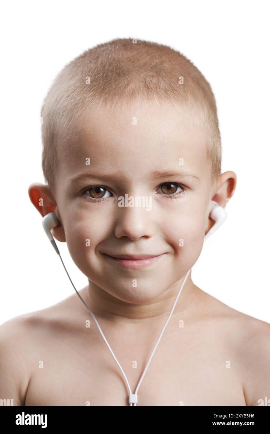 Child ear headphone listening music player sound Stock Photo - Alamy
