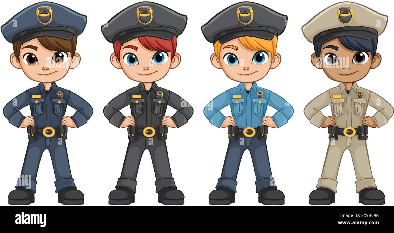 Four cartoon police officers in different uniforms Stock Vector Image ...