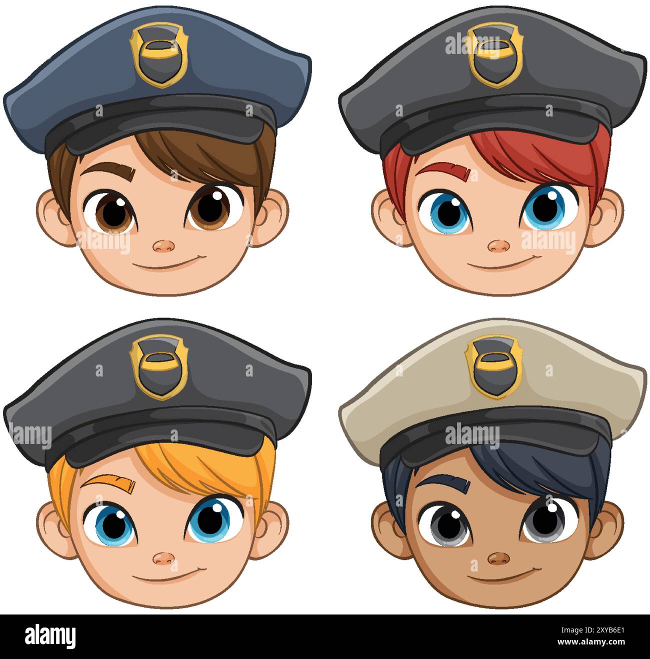 Four diverse cartoon police officer faces Stock Vector Image & Art - Alamy