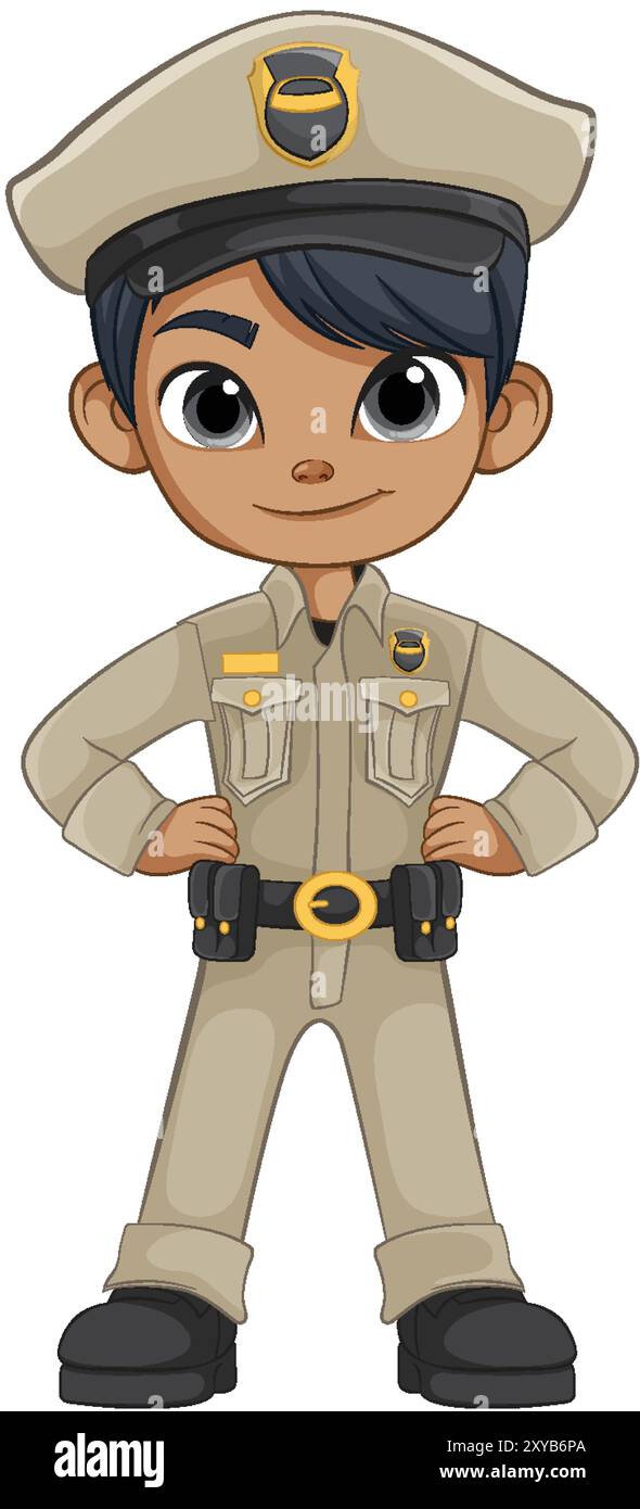 Cartoon police officer standing with hands on hips Stock Vector Image ...
