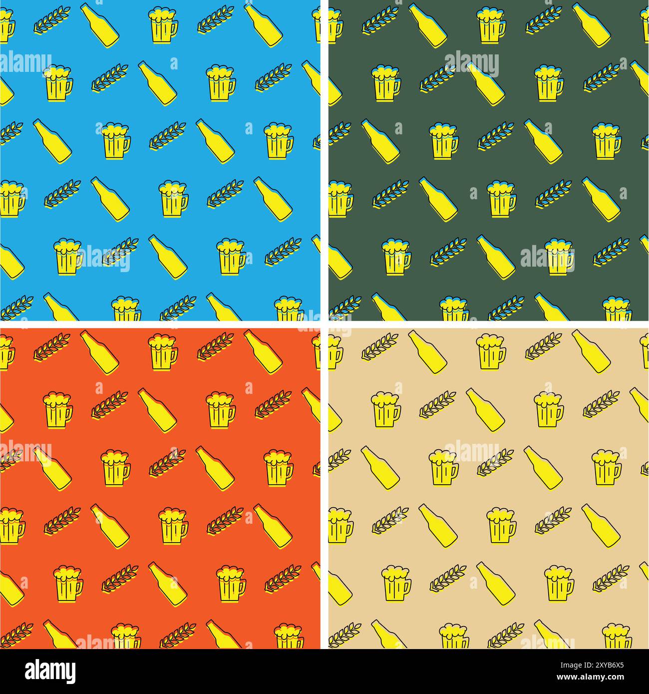 Seamless Beer Pattern Motif Outline Line Style Bundle Set Background ...