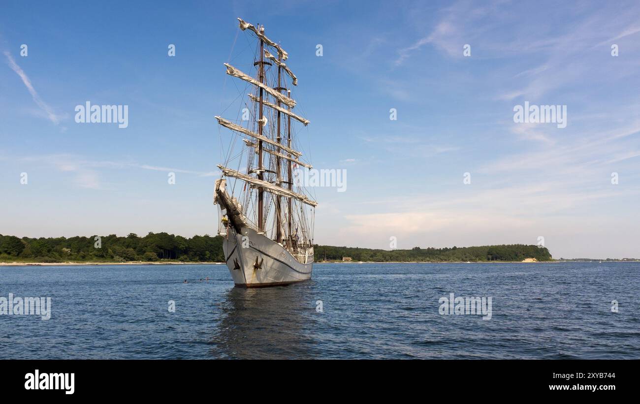 Three-masted barque Artemis at anchor. Three master Artemis at dragging ...