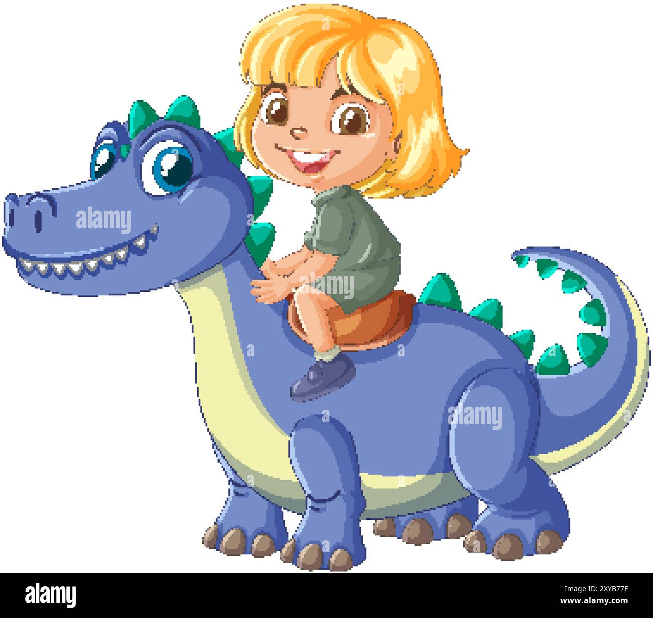 Happy child riding a blue dinosaur Stock Vector Image & Art - Alamy